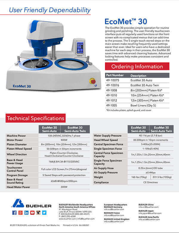 EcoMet 30 半自动 – Buehler – Metallography Equipment & Supplies for Sample ...